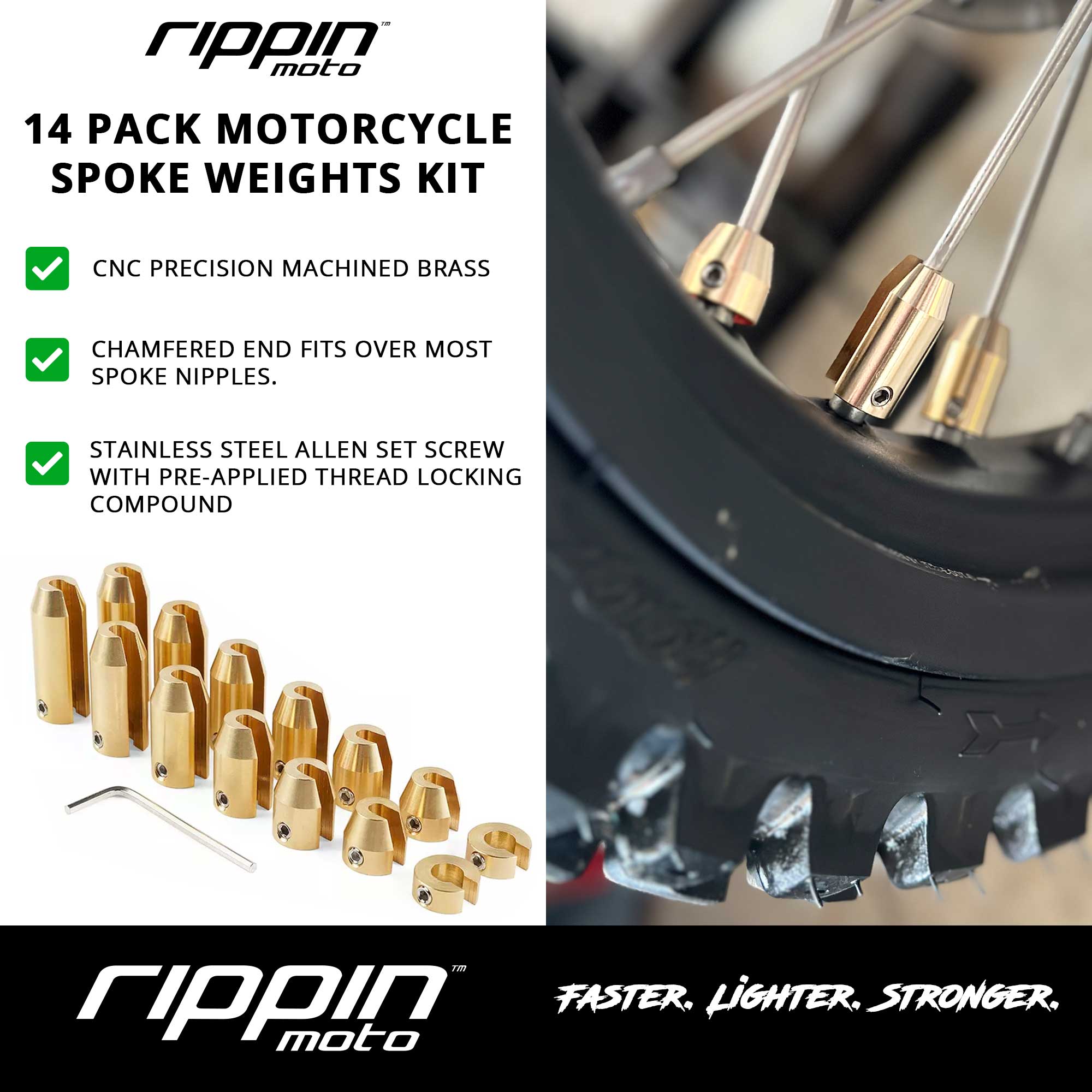 Rippin Moto 14 Pack Spoke Wheel Weight Kit For Motorcycles